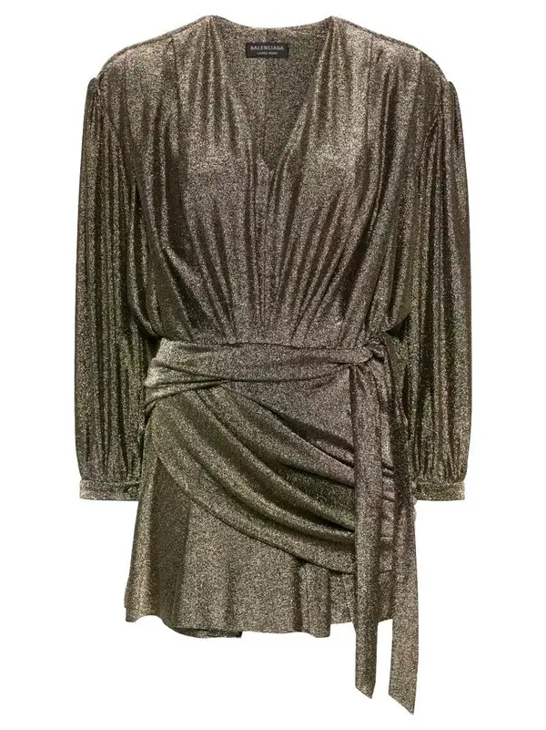 Balenciaga Draped Glittered Mini Dress - Brown