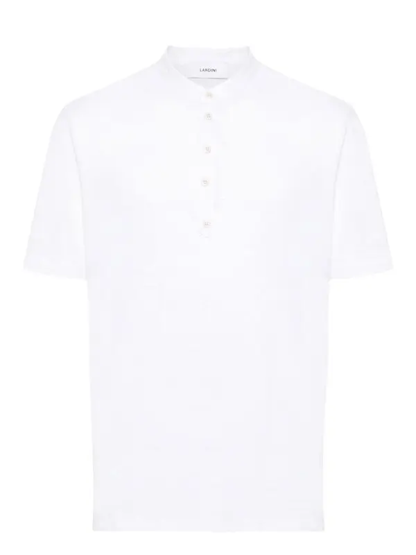 LARDINI Mock-neck Linen T-shirt - White
