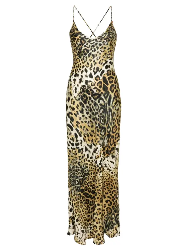 Roberto Cavalli Leopard Print Silk Dress - Brown