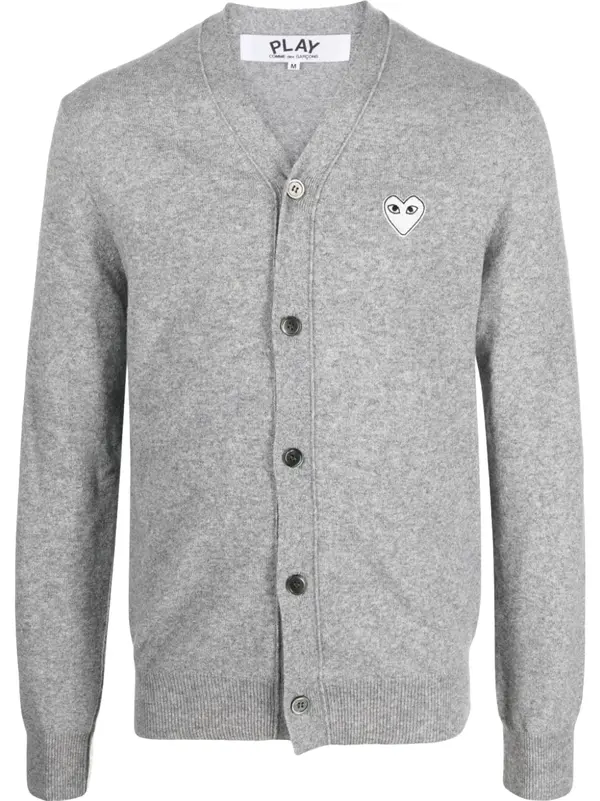 Play Comme Des Garcon Heart Patch Wool Cardigan - Grey