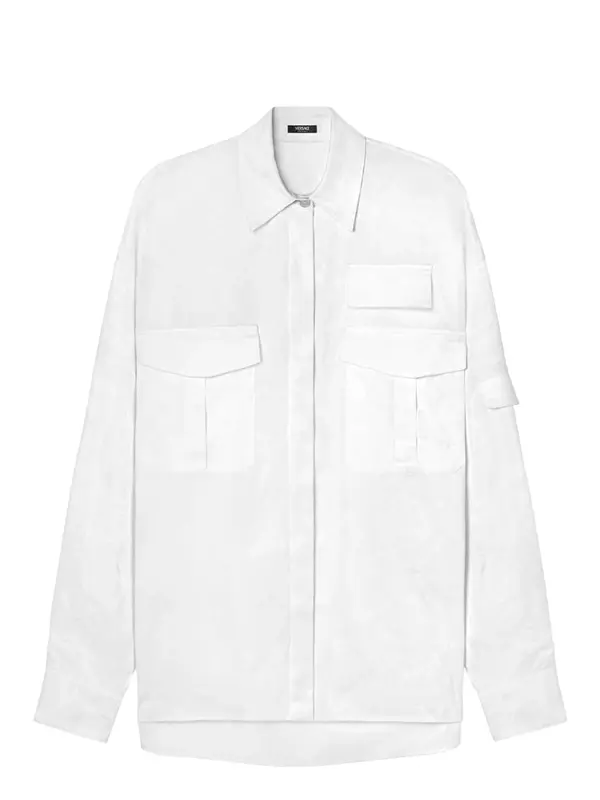 Versace Barocco-jacquard Cotton Cargo Shirt - White