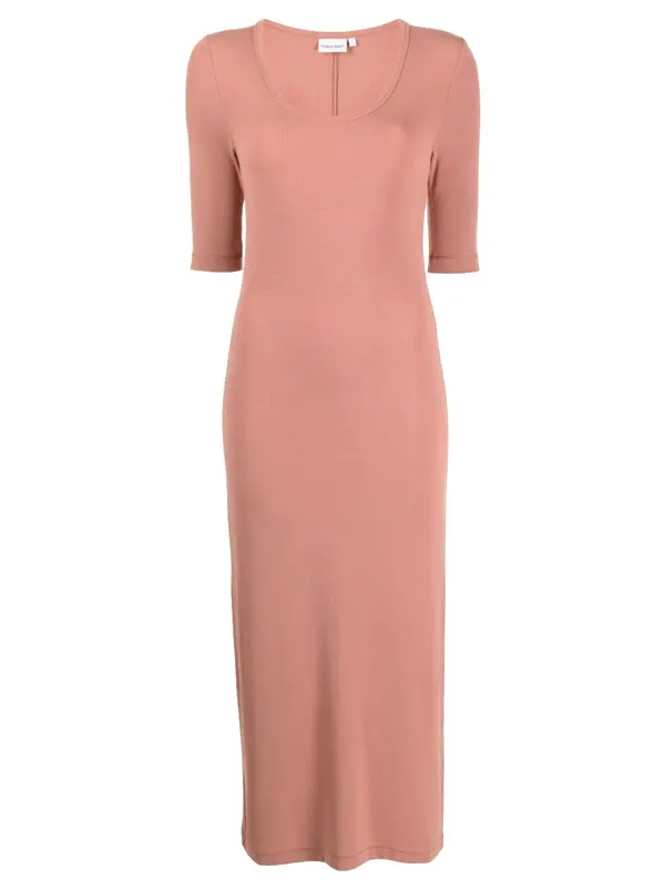 Calvin Klein Ribbed-knit Stretch-modal Dress - Pink