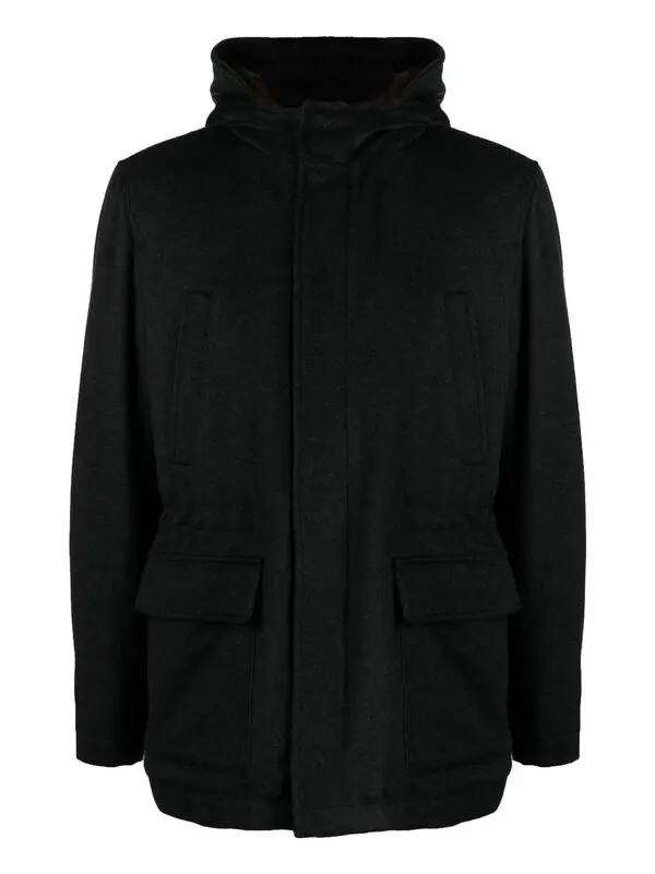 Corneliani Hooded Virgin Wool Jacket - Black