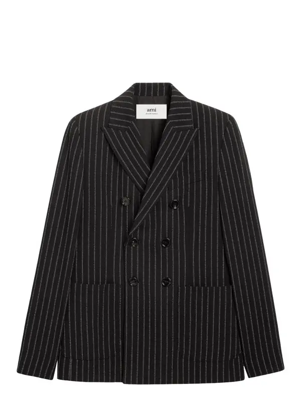 Ami Double-breasted Pinstripe Blazer - Black