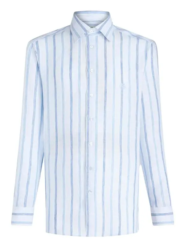 Etro Pegaso-embroidered Striped Shirt - Blue