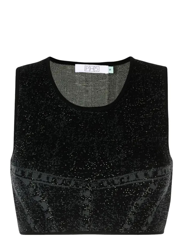 Ph5 Lillian Denim-print Crop Top - Black