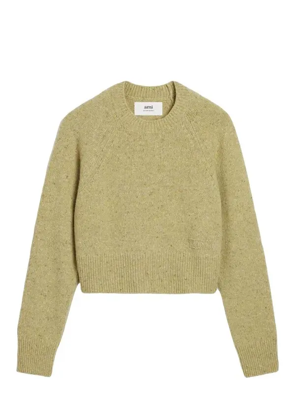 Ami Logo Embroidered Crew Neck Jumper - Green