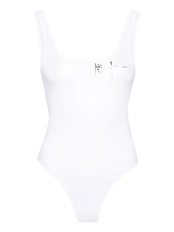 MUGLER Signature Logo-print Bodysuit - White