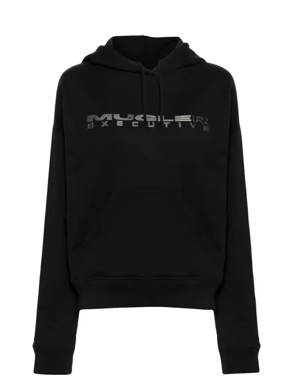 MUGLER Logo-lettering Jersey Hoodie - Black