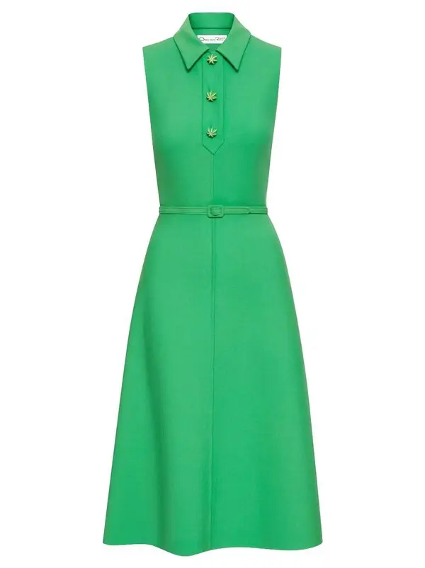 Oscar De La Renta Cactus Button-detailed Belted Midi Dress - Green