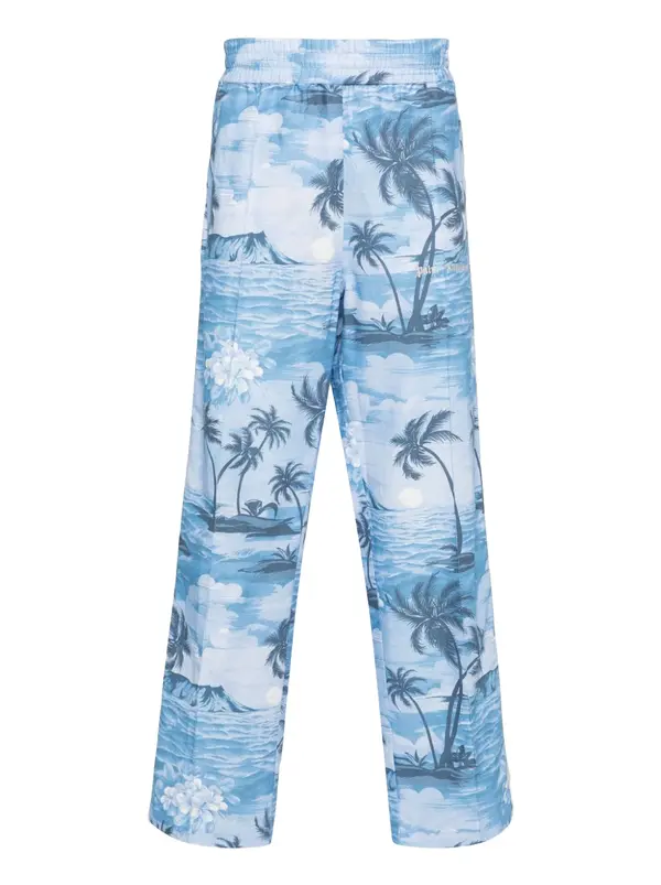 Palm Angels Island-print Trousers - Blue