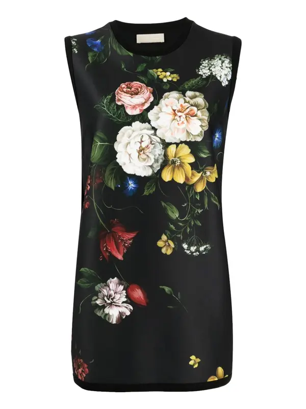 Elie Saab Floral-print Scuba-jersey Top - Black