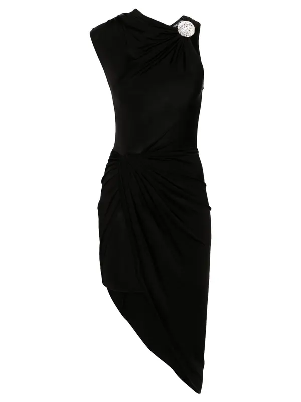 David Koma Satin Draped Midi Dress - Black