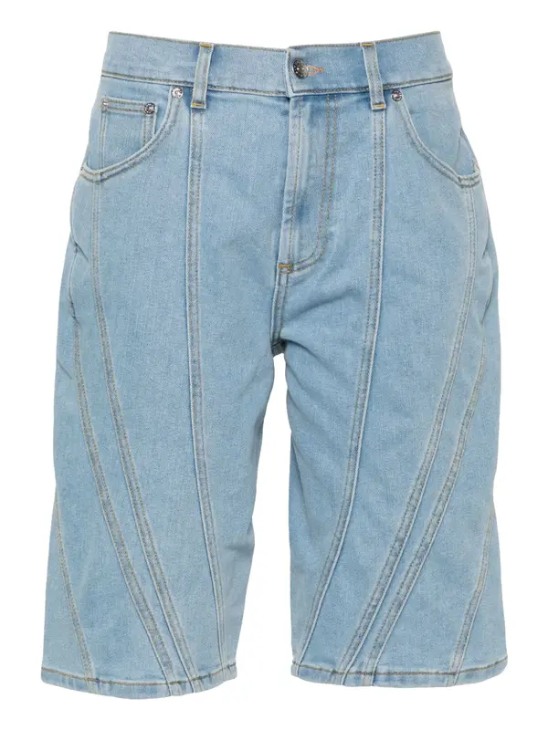 MUGLER Panelled Denim Shorts - Blue