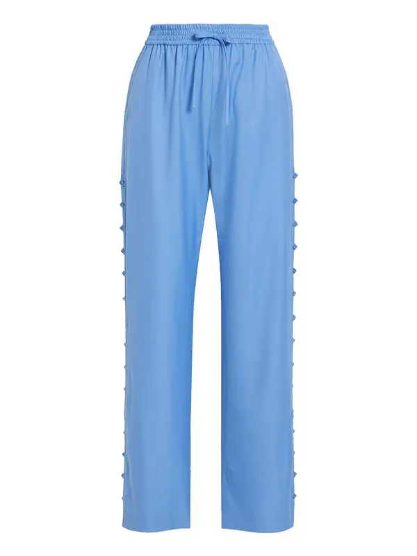 Loulou De Saison Checa Button-detailed Wool-twill Wide-leg Pants - Light Blue