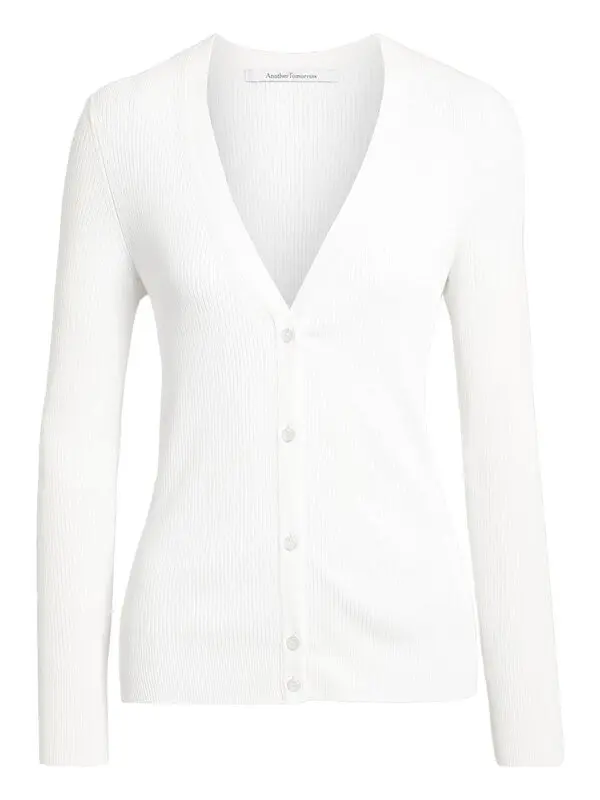 Another Tomorrow Ribbed Knit Cardigan - White