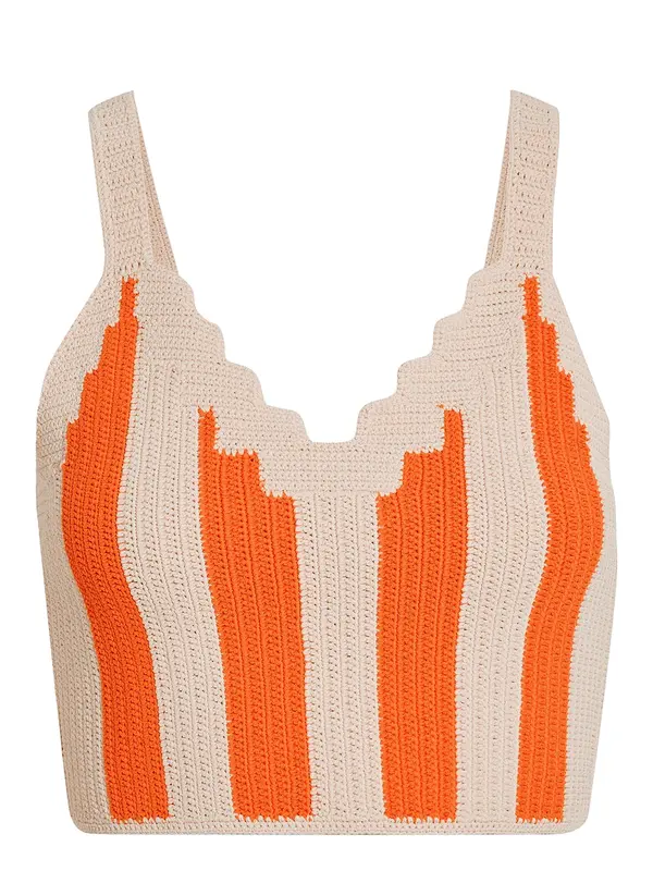 Sandro Cropped Striped Crochet Top - Orange