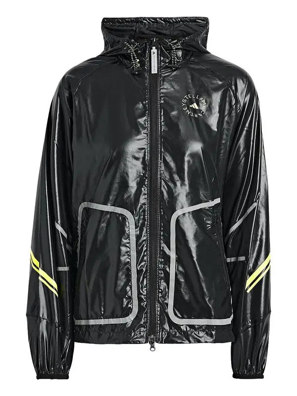 Adidas By Stella McCartney Logo-print Coated Shell Hooded Track Jacket - Black