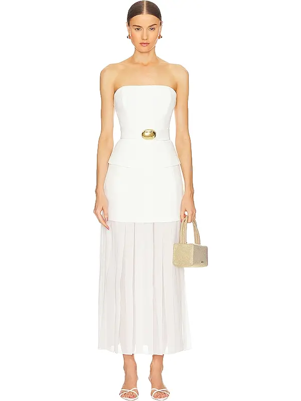 NICHOLAS Reagan Strapless Mini Dress With Pleated Skirt - Cream
