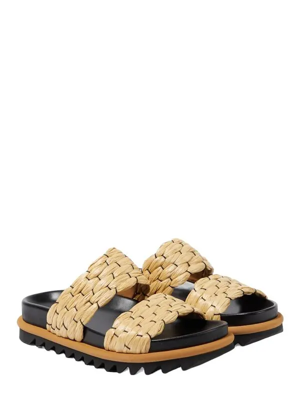 Dries Van Noten Woven Raffia Slides - Beige