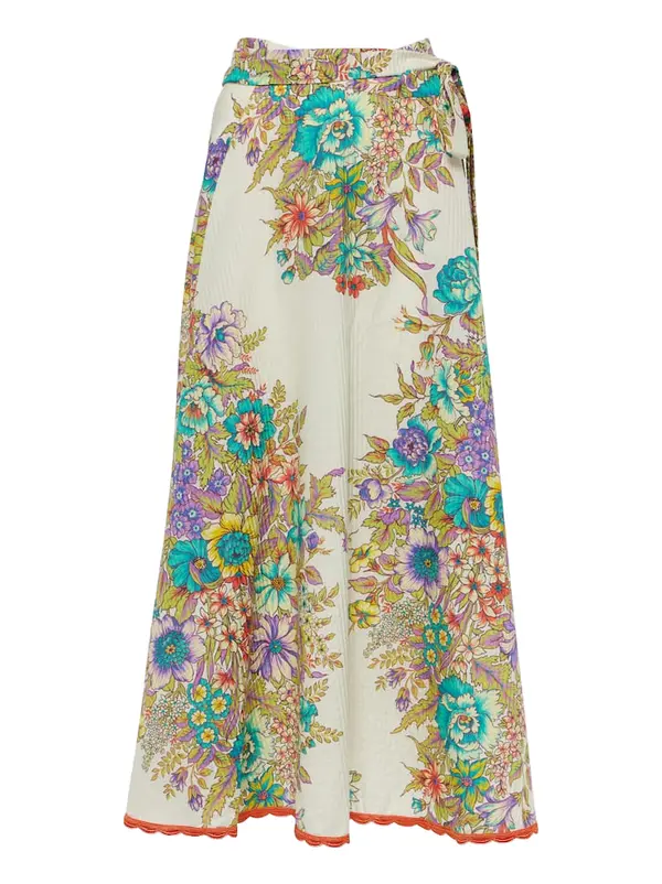 Etro Floral Cotton And Silk Midi Skirt - Multicoloured