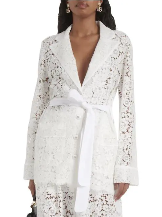 Dolce & Gabbana Bow Detail Lace Jacket - White