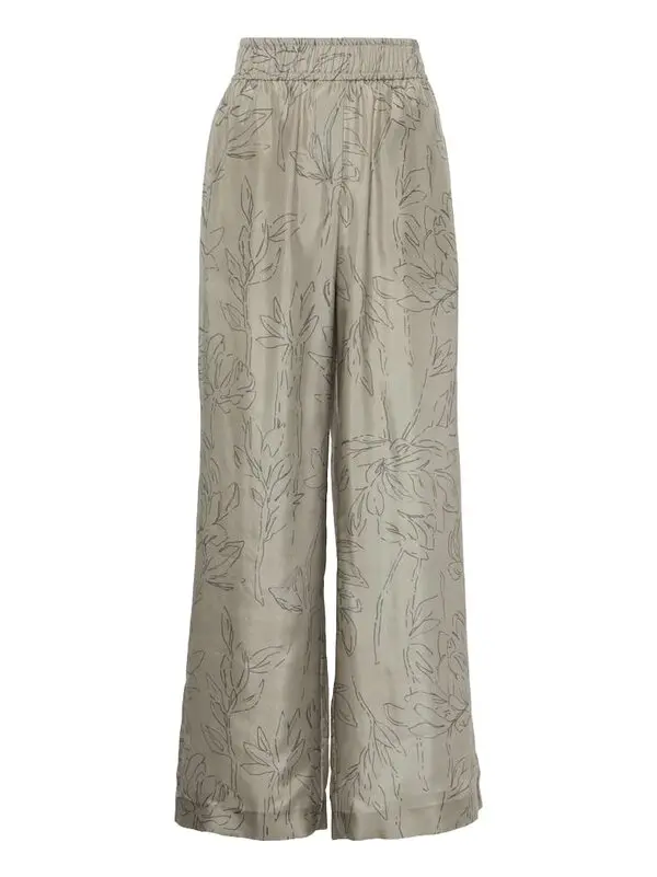 Brunello Cucinelli Floral Wide-leg Pants - Brown