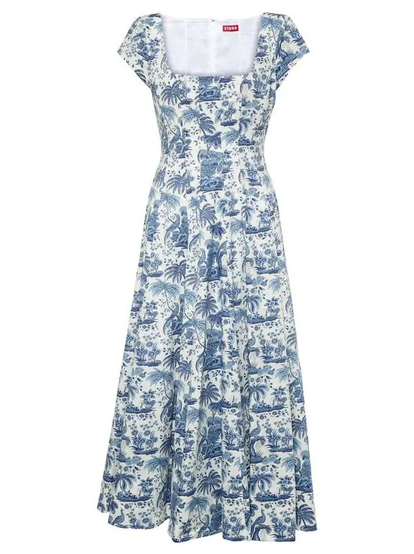 Staud Wells Floral Cotton Midi Dress - Blue