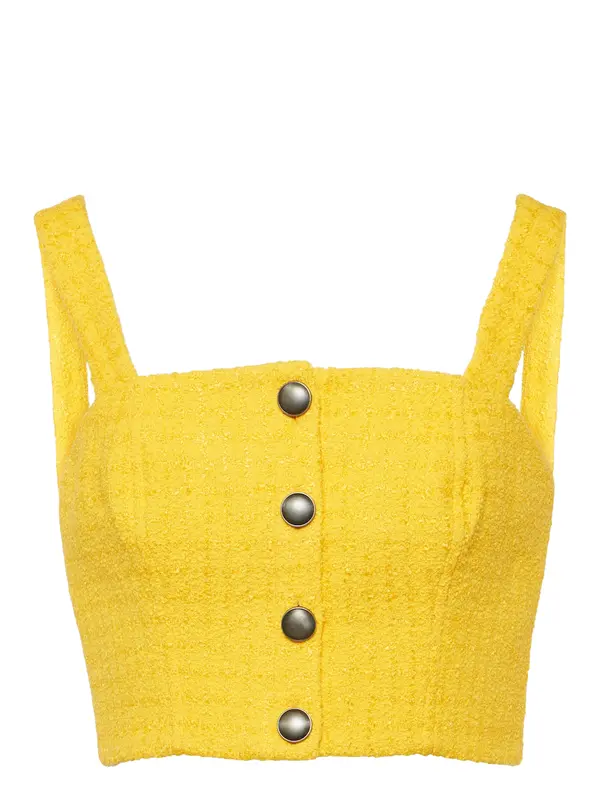 Alessandra Rich Embellished Tweed Crop Top - Yellow