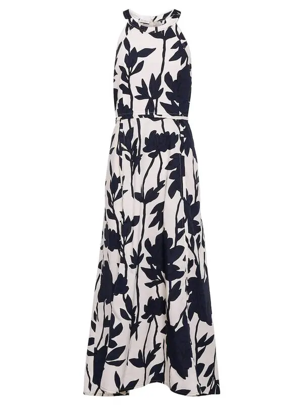 Brunello Cucinelli Floral Cotton Midi Dress - White