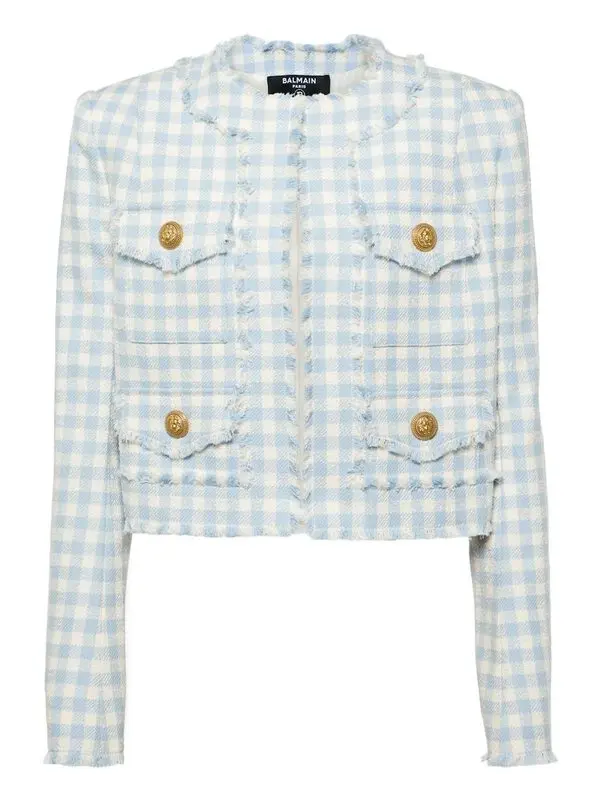 Balmain Checked Cotton-blend Tweed Jacket - Blue