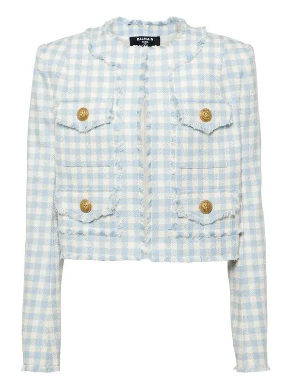 Balmain Checked Cotton-blend Tweed Jacket - Blue