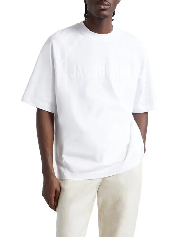 Jacquemus Le T-shirt Typo Stretch Cotton Logo Graphic T-shirt - White
