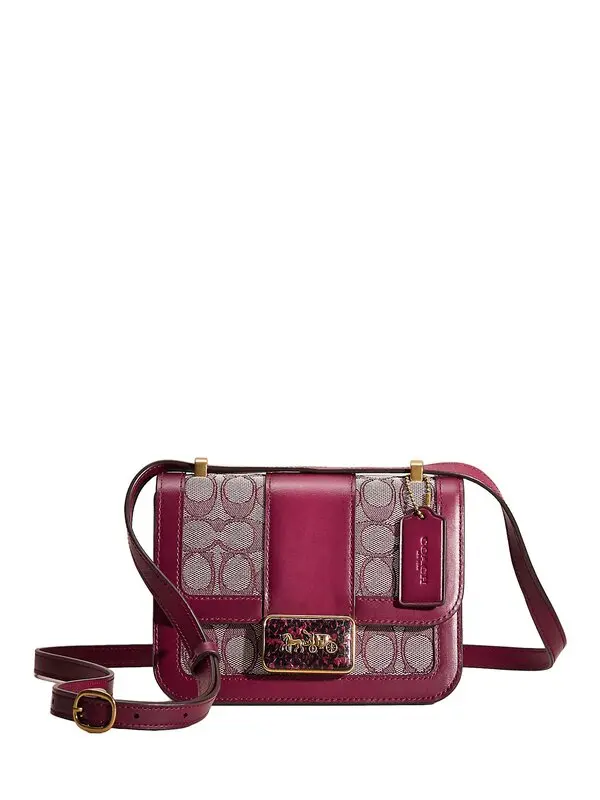 COACH Alie Shoulder Bag 18 In Signature Jacquard With Snakeskin Detail - Brass/burgundy Blk Cherry