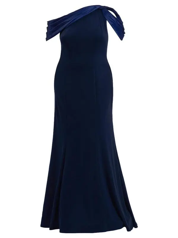 Tadashi Shoji Crepe & Taffeta Off-the-shoulder Gown - Navy