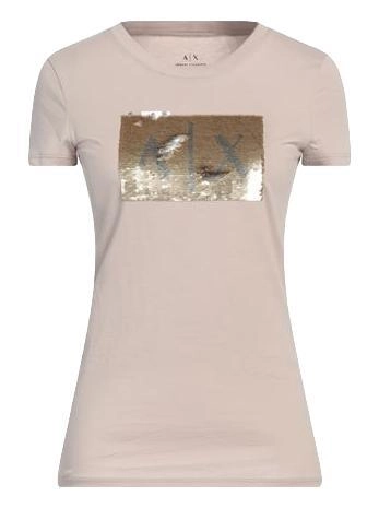 Armani Exchange Cotton T-shirt With Sequined Logo - Beige