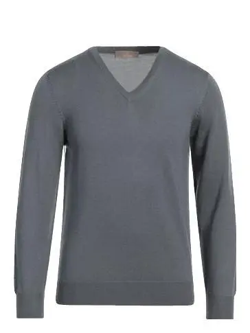 CRUCIANI Solid Wool V-neck Sweater - Grey