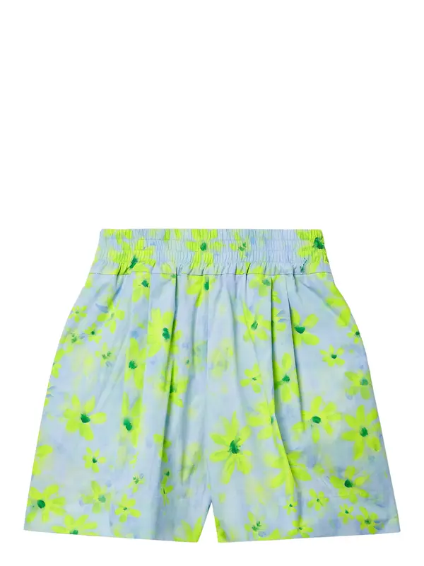 Marni Pleated Floral-print Cotton-poplin Shorts - Blue