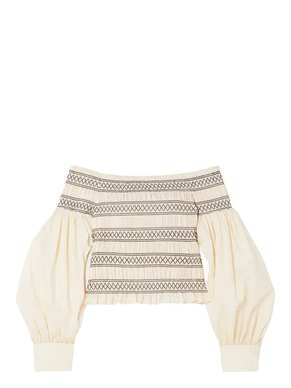 Max Mara Walk Off-the-shoulder Smocked Top - Ivory