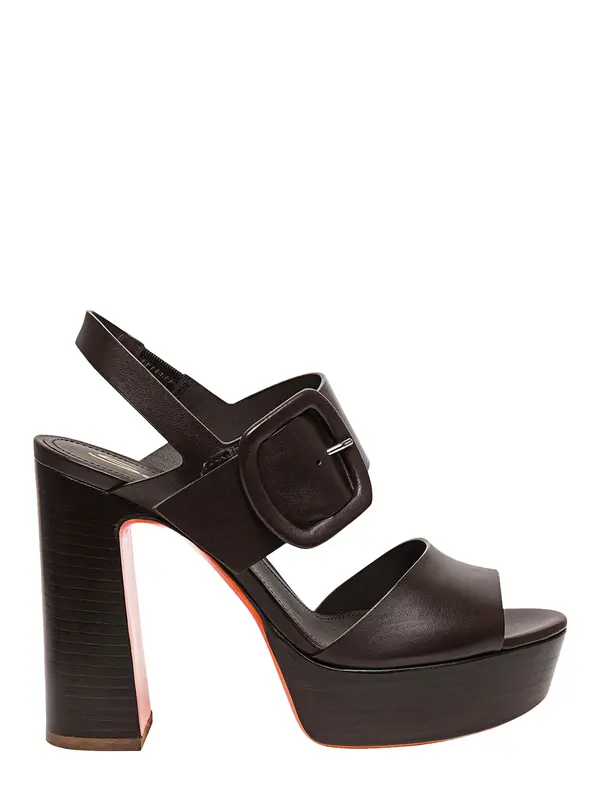 Santoni Bruxel Leather Platform Sandals - Dark Brown