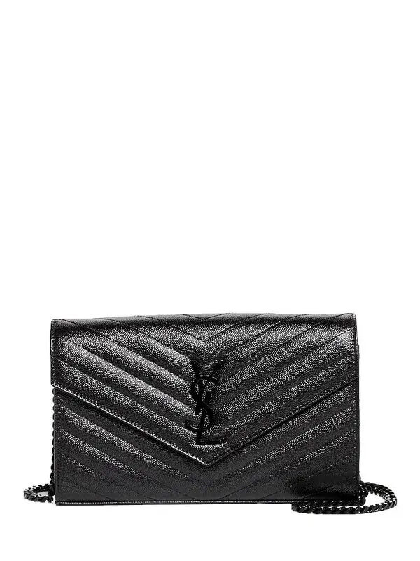 Saint Laurent Classic Cassandre Chain Wallet - Black Grain/black