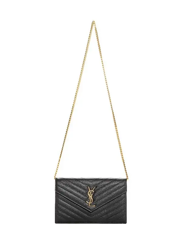 Saint Laurent Classic Cassandre Chain Wallet - Black Grain/gold