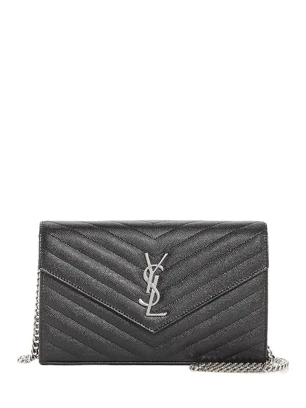 Saint Laurent Classic Cassandre Chain Wallet - Black Grain/silver