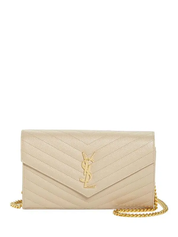 Saint Laurent Classic Cassandre Chain Wallet - Dark Beige Grain/gold