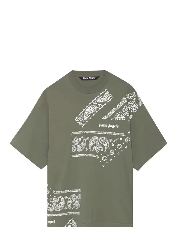 Palm Angels Bandana Print Tee 'military/light Grey - Green