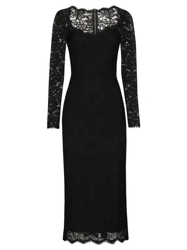 Dolce & Gabbana Floral Lace Midi Dress - Black