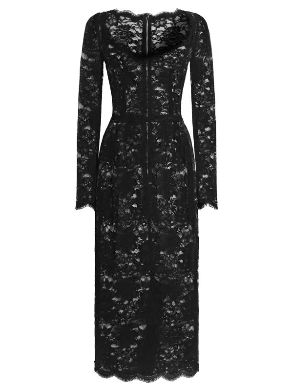 Dolce & Gabbana Floral Lace Midi Dress - Black