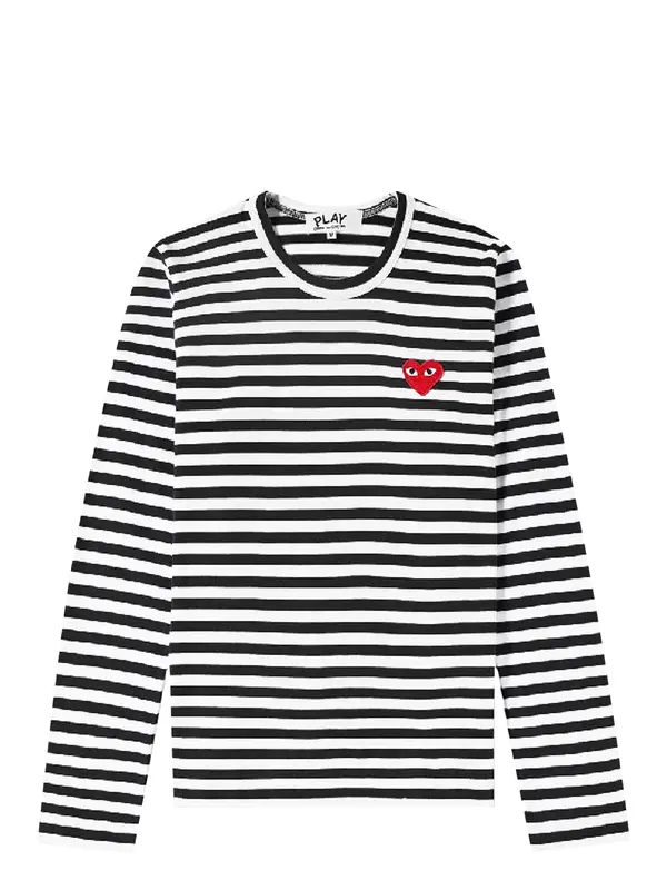 Play Comme Des Garcon Heart Logo Striped Long-sleeve T-shirt - Black