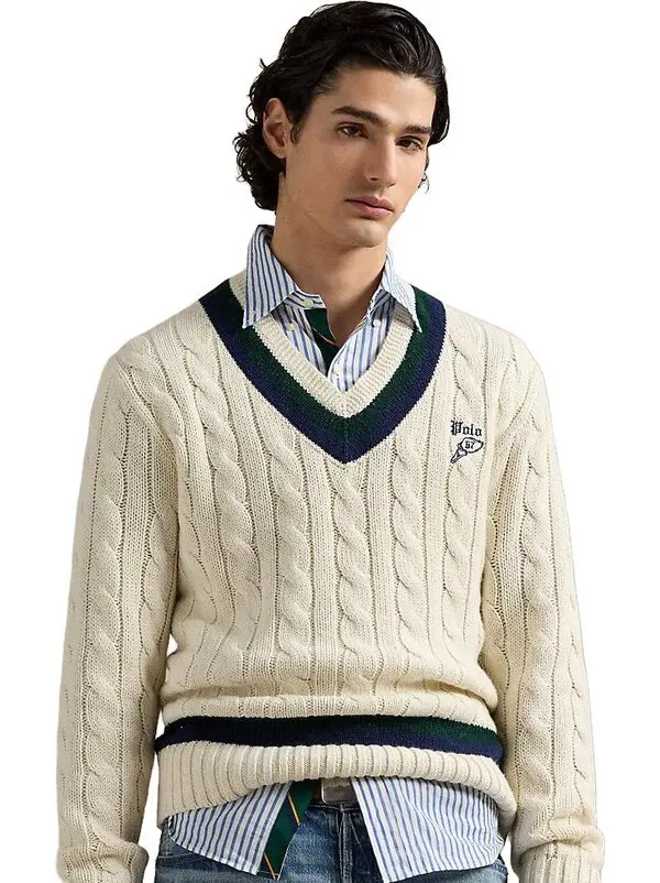 Ralph Lauren Embroidered Cotton-blend Cricket Sweater - Cream Combo