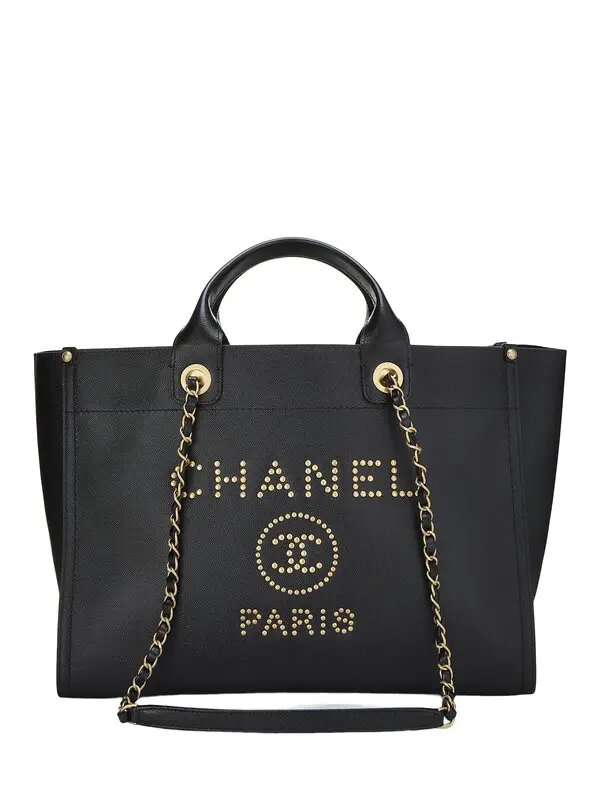 Chanel Caviar Studded Deauville Shopper - Black